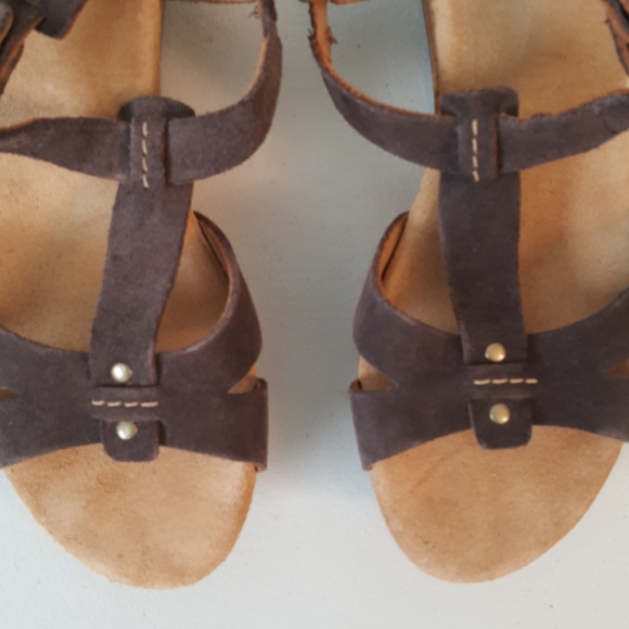 Clarks | Shoes | Clarks Elements Wedge Sandals Brown Suede | Poshmark